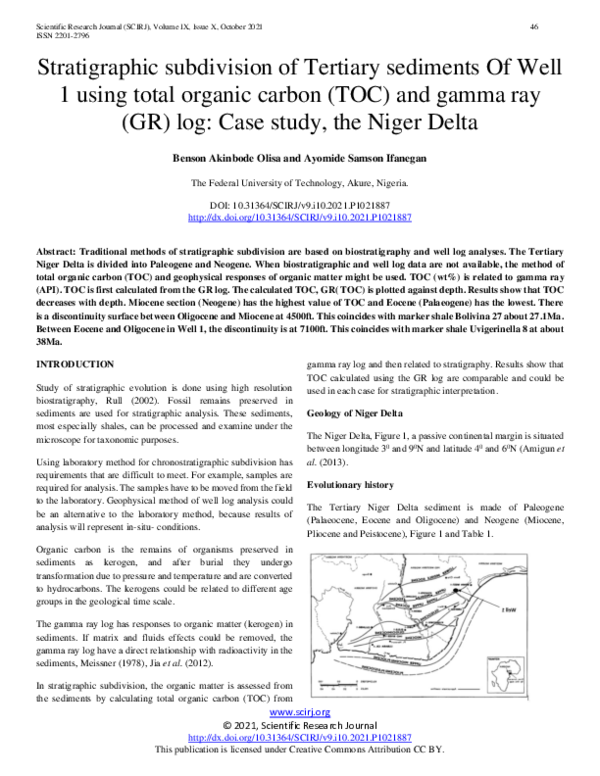 (PDF) Stratigraphic subdivision of Tertiary sediments Of Well 1 using ...