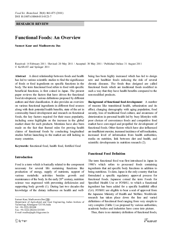(PDF) Functional foods: An overview