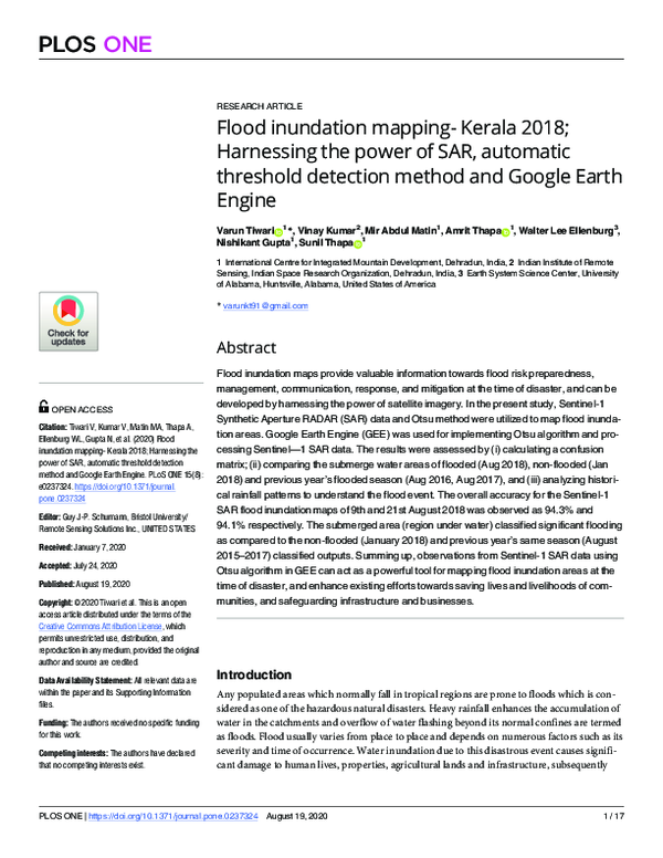 Pdf Flood Inundation Mapping Kerala 2018 Harnessing The Power Of