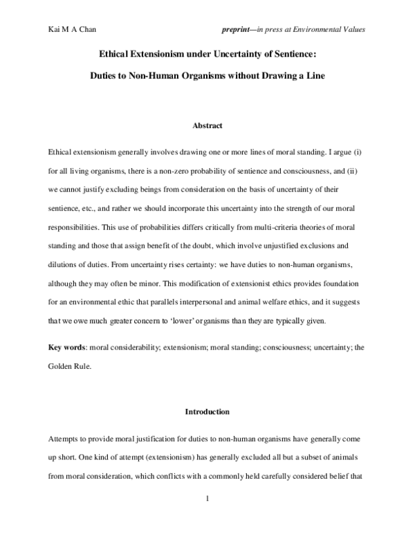 (PDF) Ethical Extensionism under Uncertainty of Sentience: Duties to ...