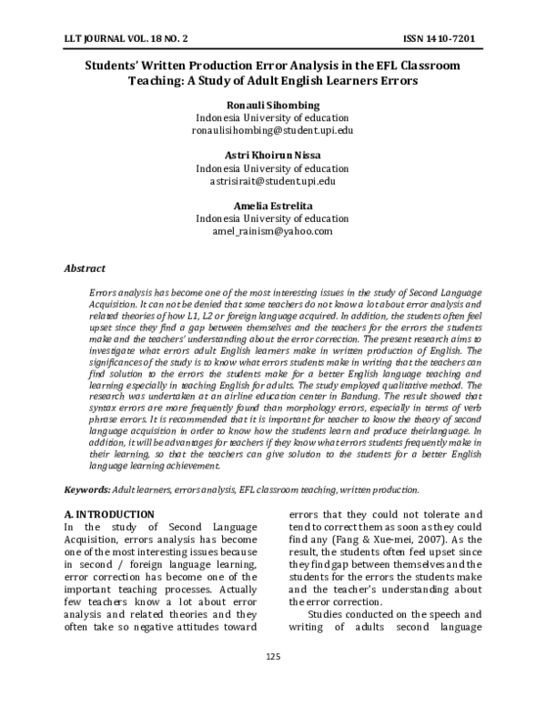 (PDF) Students’ Written Production Error Analysis in the EFL Classroom ...