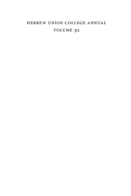 (PDF) New from HUC Press: HUCA volume 92 | Jason Kalman, moshe piamenta ...
