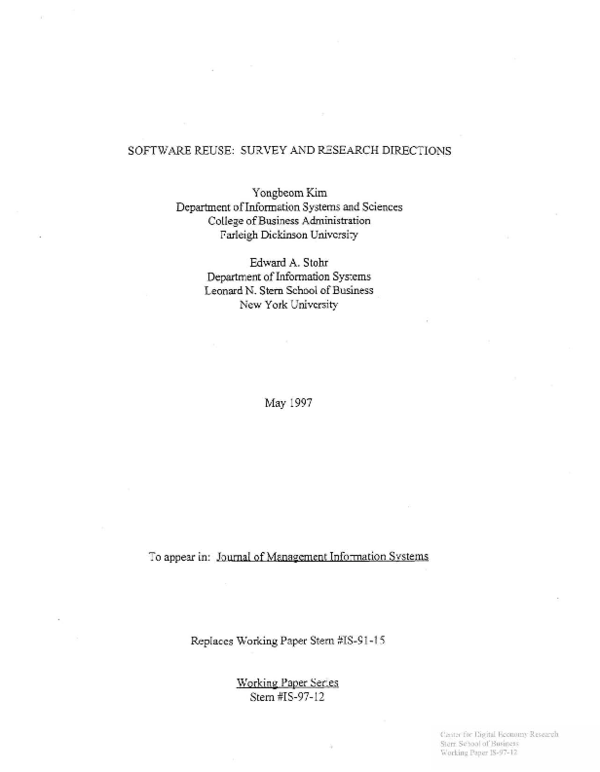 (PDF) Software Reuse: Survey and Research Directions