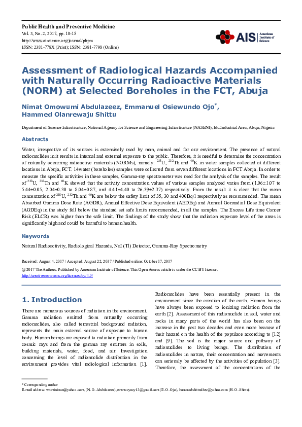 (PDF) Assessment of Radiological Hazards Accompanied with Naturally ...