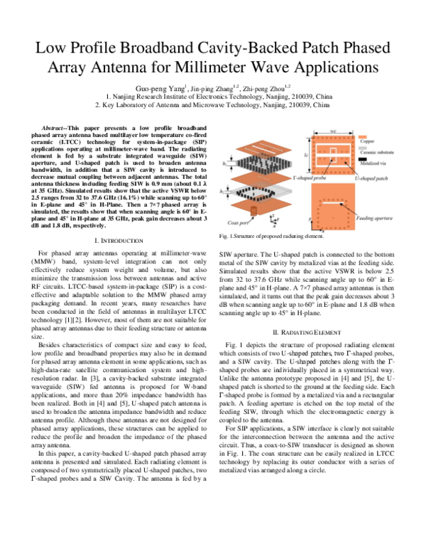 (PDF) Low Profile Broadband Cavity-Backed Patch Phased Array Antenna for Millimeter Wave ...