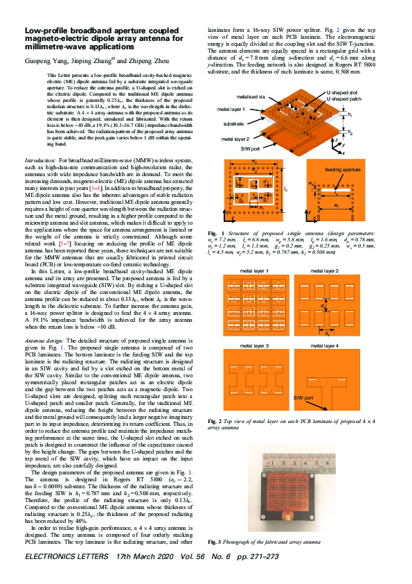 (PDF) Low-profile broadband aperture coupled magneto-electric dipole ...