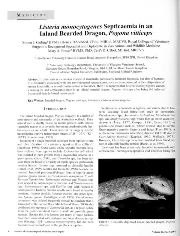 (PDF) Listeria monocytogenes Septicaemia in an Inland Bearded Dragon ...