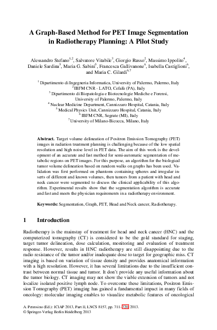 (PDF) A Graph-Based Method for PET Image Segmentation in Radiotherapy Planning: A Pilot Study