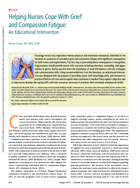 (PDF) Helping Nurses Cope With Grief and Compassion Fatigue