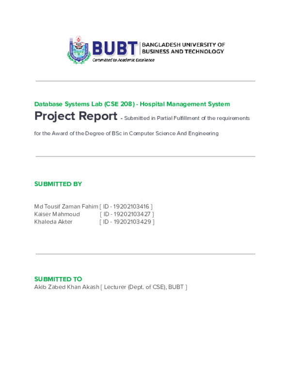 (PDF) Project Report - Hospital Management System