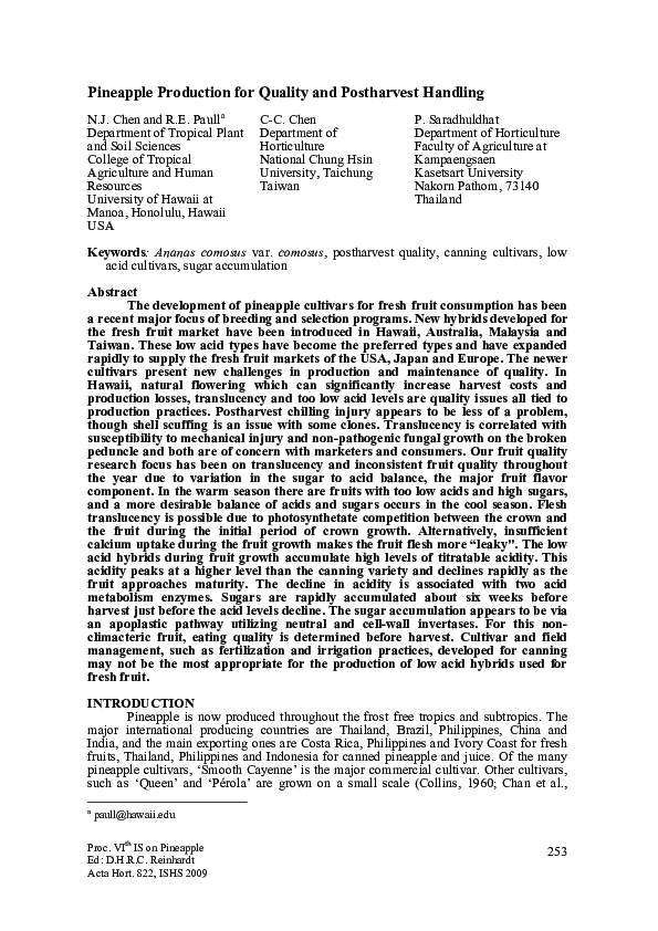 (PDF) Pineapple Production for Quality and Postharvest Handling