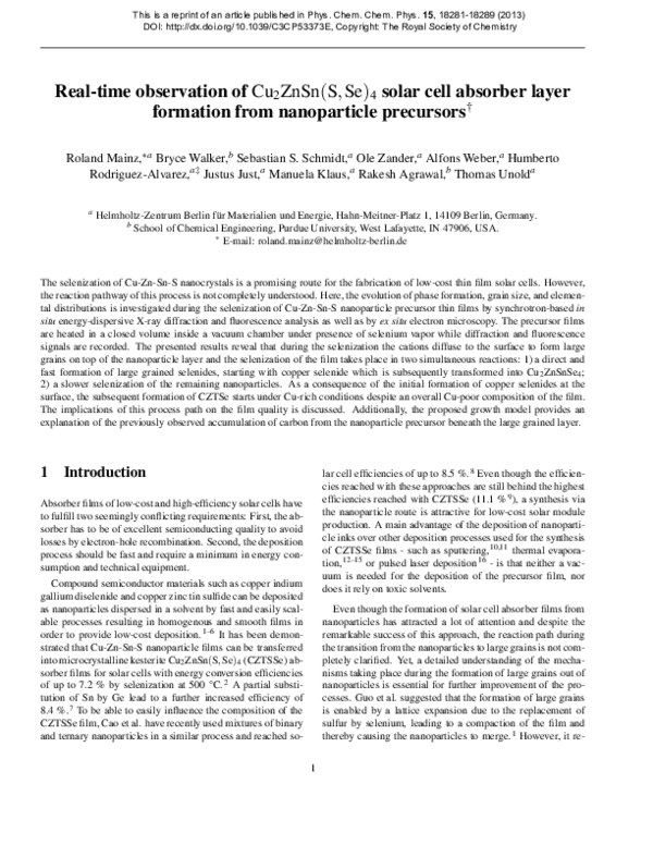 (PDF) Real-time observation of Cu2ZnSn(S,Se)4 solar cell absorber layer ...