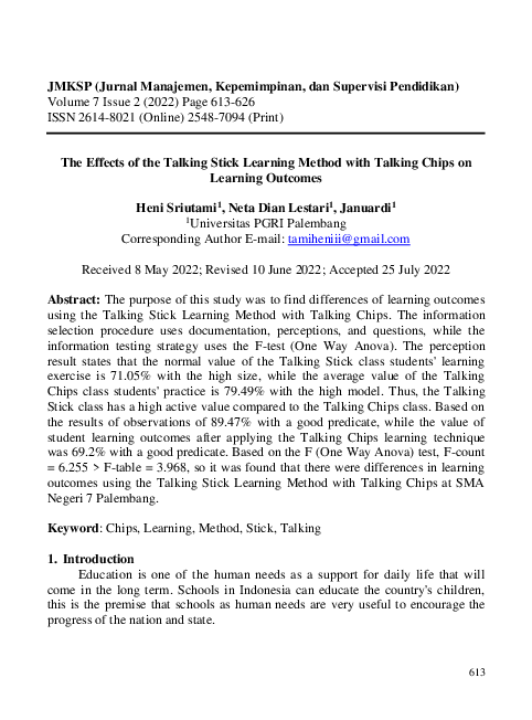 (PDF) The Effects of the Talking Stick Learning Method with Talking ...