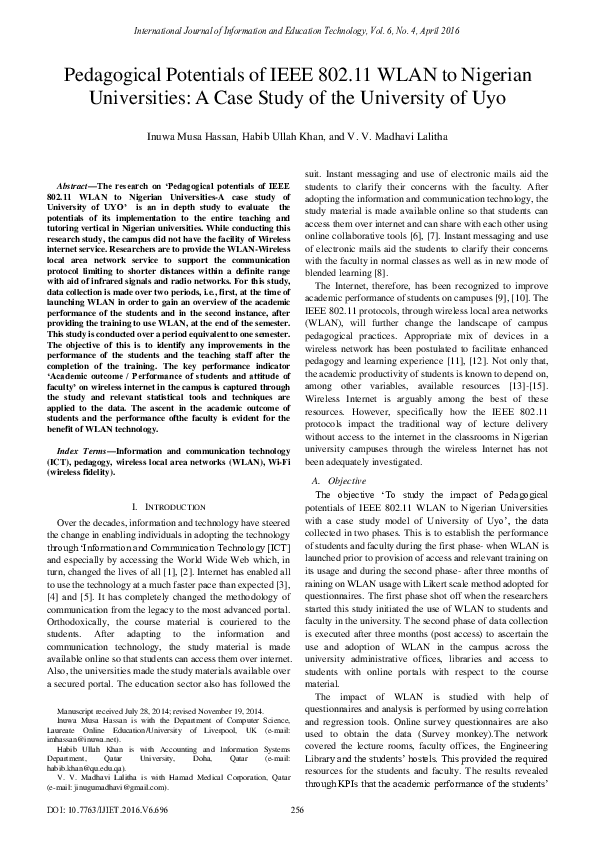 (PDF) Pedagogical Potentials of IEEE 802.11 WLAN to Nigerian Universities: A Case Study of the ...