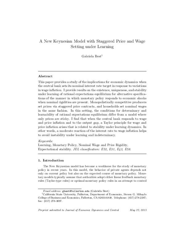 (PDF) A New Keynesian model with staggered price and wage setting under learning