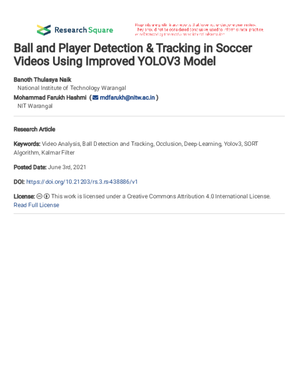Pdf Ball And Player Detection And Tracking In Soccer Videos Using Improved Yolov3 Model