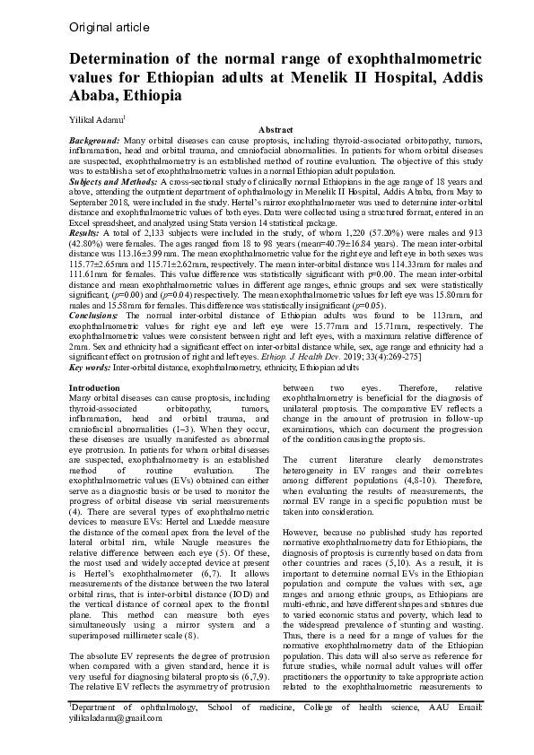 (PDF) Determination of the normal range of exophthalmometric values for ...