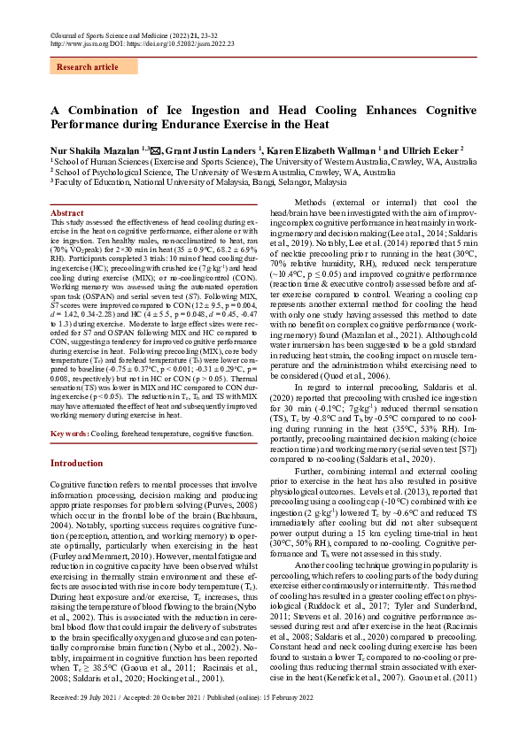 (PDF) A Combination of Ice Ingestion and Head Cooling Enhances ...