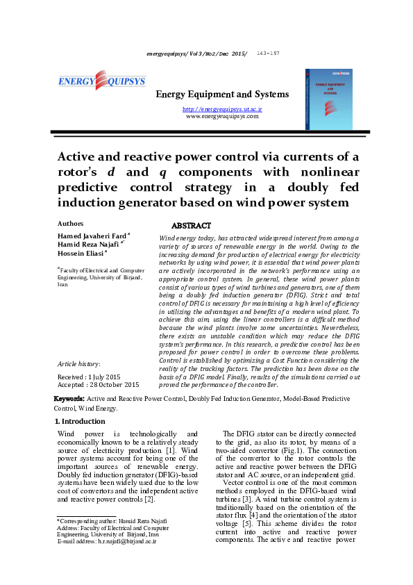 (PDF) Active and reactive power control via currents of a rotor’s d and ...