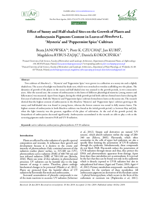(PDF) Effect of Sunny and Half-shaded Sites on the Growth of Plants and ...