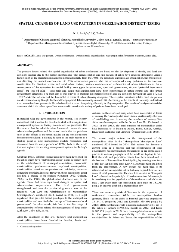 (PDF) Spatial Changes of Land Use Pattern in Guzelbahce District (Izmir)