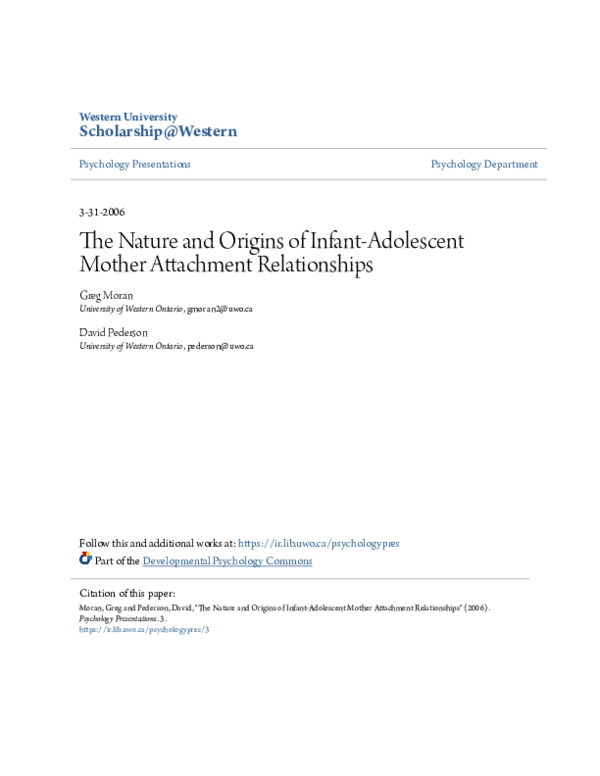 (PDF) The Nature and Origins of Infant-Adolescent Mother Attachment ...