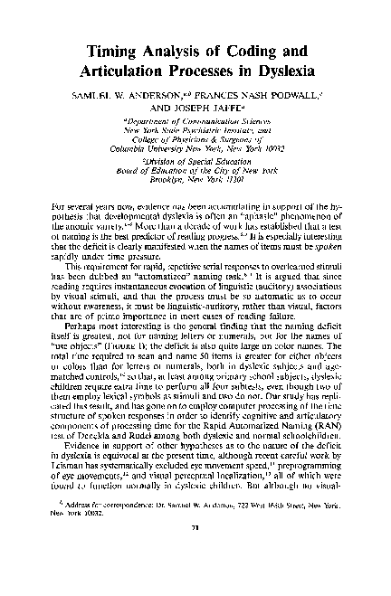 (PDF) Timing Analysis of Coding and Articulation Processes in Dyslexia