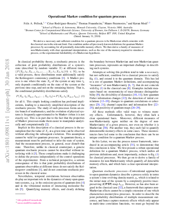 (PDF) Operational Markov Condition for Quantum Processes