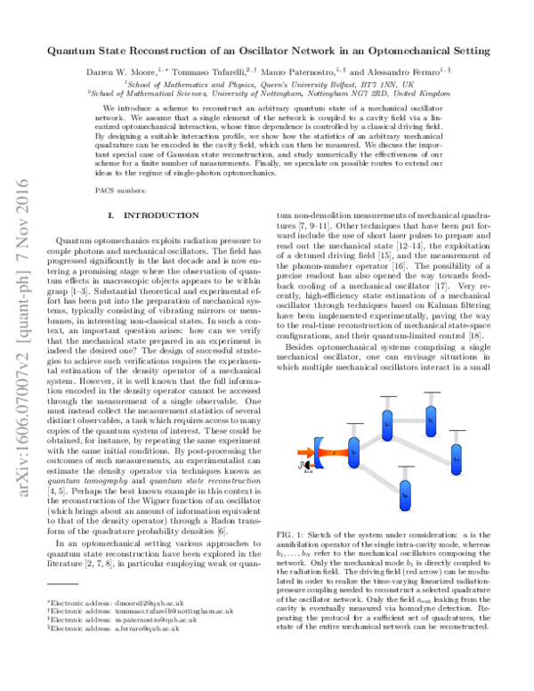 (PDF) Quantum state reconstruction of an oscillator network in an optomechanical setting