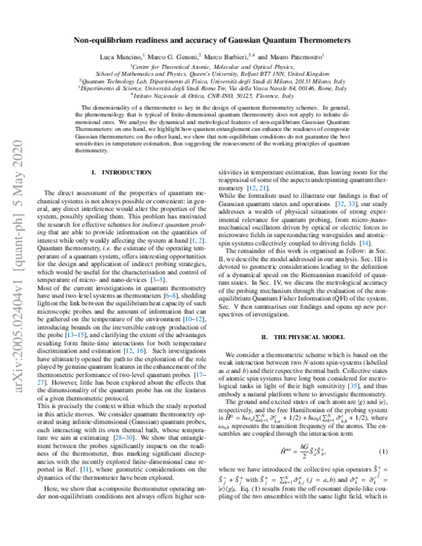 (PDF) Nonequilibrium readiness and precision of Gaussian quantum thermometers | Mauro ...