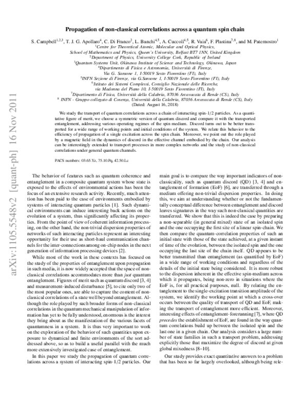 (PDF) Propagation of nonclassical correlations across a quantum spin chain