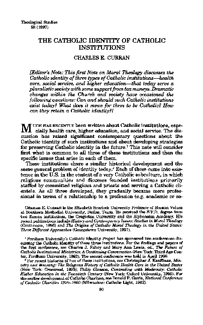 (PDF) The Catholic Identity of Catholic Institutions