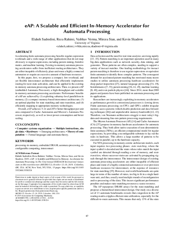 Pdf Eap A Scalable And Efficient In Memory Accelerator For Automata Processing