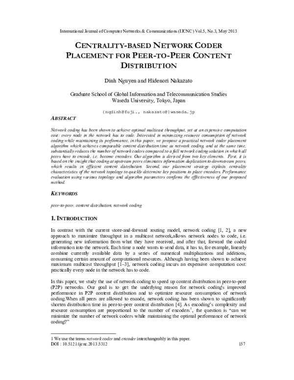 (PDF) Network Coder Placement for Peer-to-Peer Content Distribution | Dinh Nguyen - Academia.edu