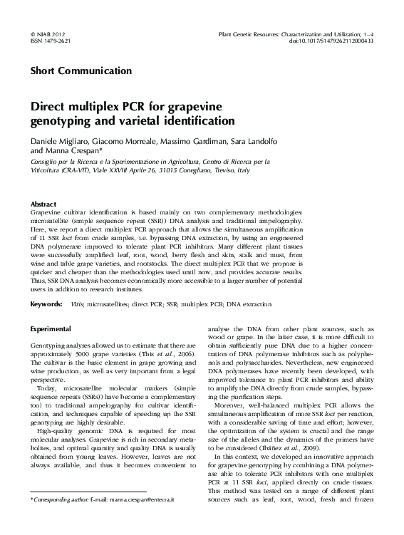 (PDF) Direct multiplex PCR for grapevine genotyping and varietal ...