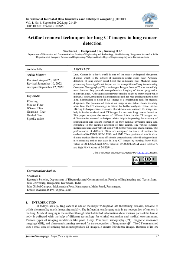 Pdf Artifact Removal Techniques For Lung Ct Images In Lung Cancer