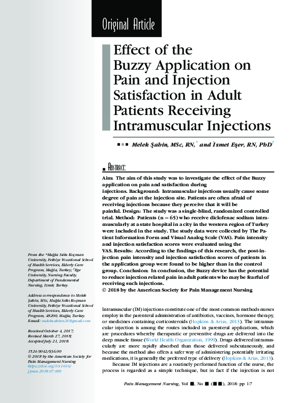 (PDF) Effect of the Buzzy Application on Pain and Injection ...