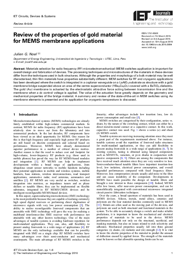 (PDF) Review of the properties of gold material for MEMS membrane ...