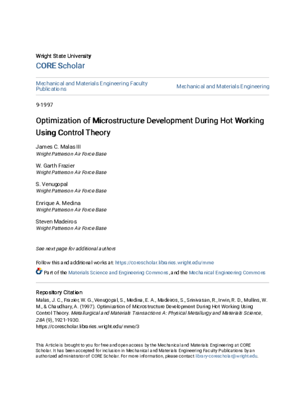 Pdf Optimization Of Microstructure Development During Hot Working