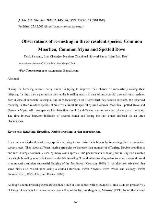 (PDF) Observations of re-nesting in three resident species: Common ...