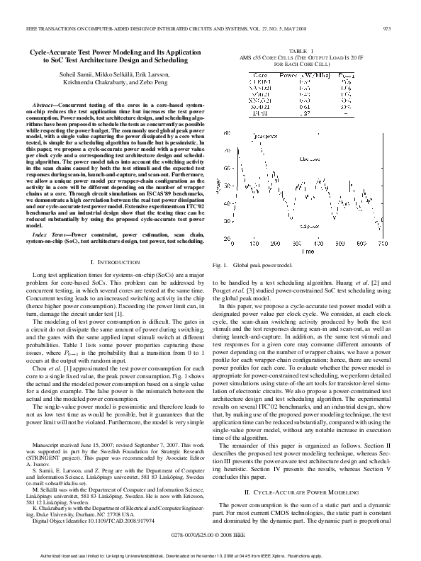 Pdf Cycle Accurate Test Power Modeling And Its Application To Soc