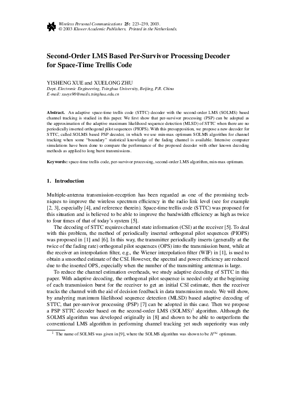 Pdf Second Order Lms Based Per Survivor Processing Decoder For Space Time Trellis Code 
