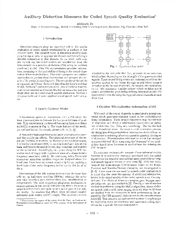 (PDF) Auditory distortion measures for speech coder evaluation