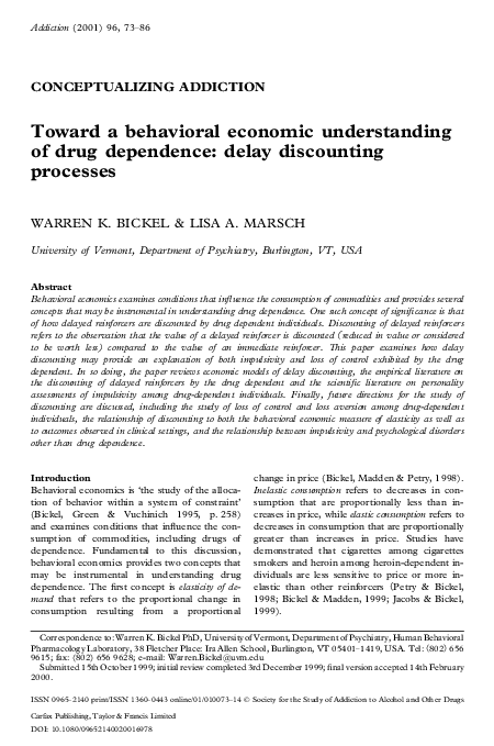 (PDF) Toward a behavioral economic understanding of drug dependence ...