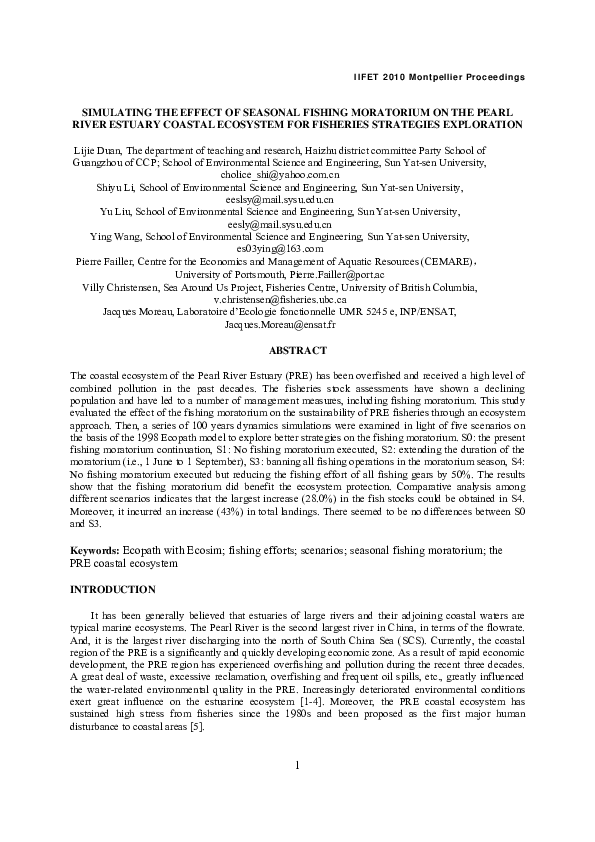 (PDF) Simulating the Effect of Seasonal Fishing Moratorium on the Pearl ...