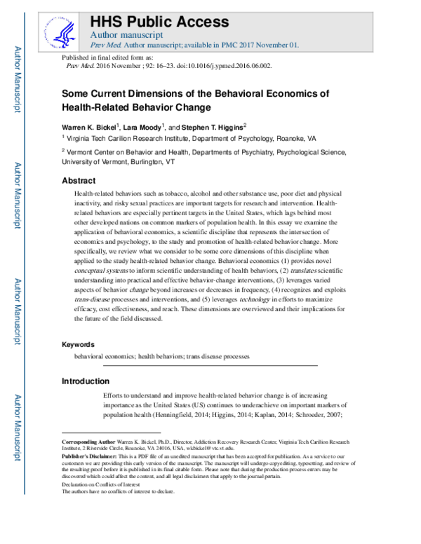 (PDF) Some current dimensions of the behavioral economics of health ...