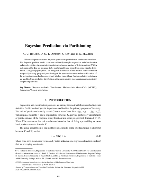 Pdf Bayesian Prediction Via Partitioning