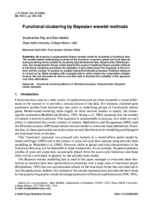 Pdf Functional Clustering By Bayesian Wavelet Methods
