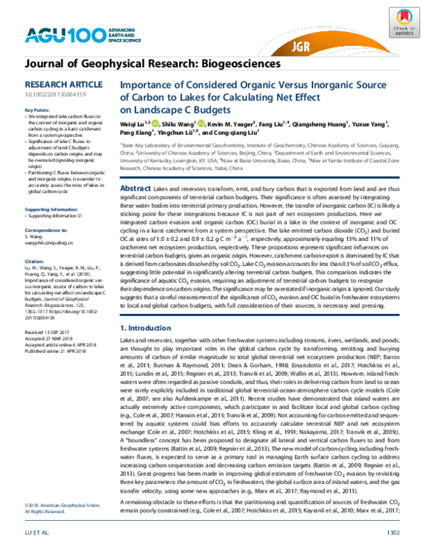 (PDF) Importance of Considered Organic Versus Inorganic Source of Carbon to Lakes for ...