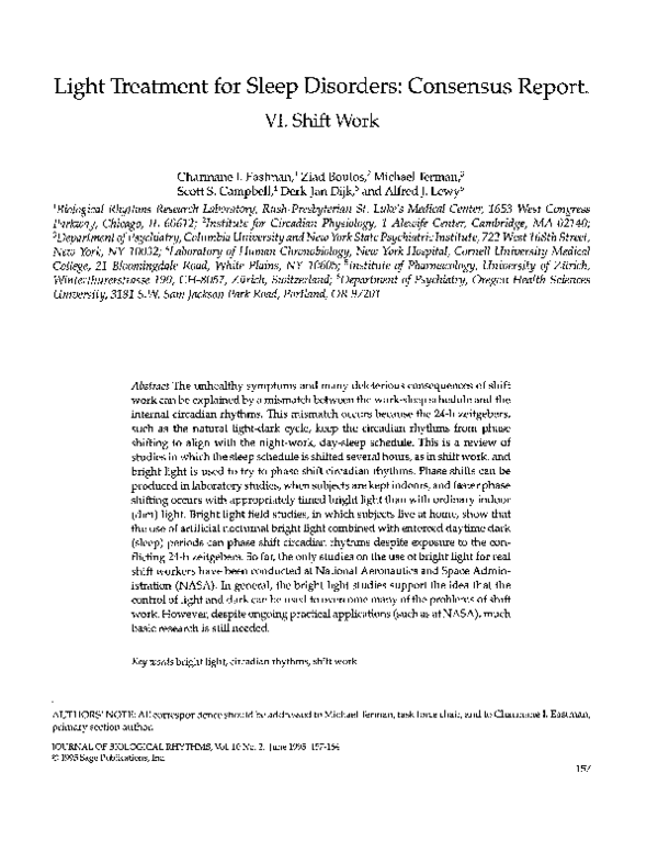 (PDF) Light Treatment for Sleep Disorders: Consensus Report